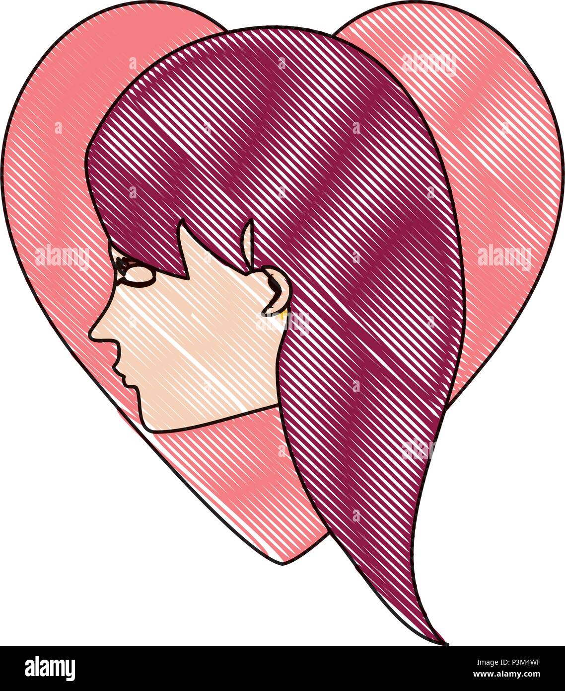 heart with profile of woman icon over white background, colorful design ...