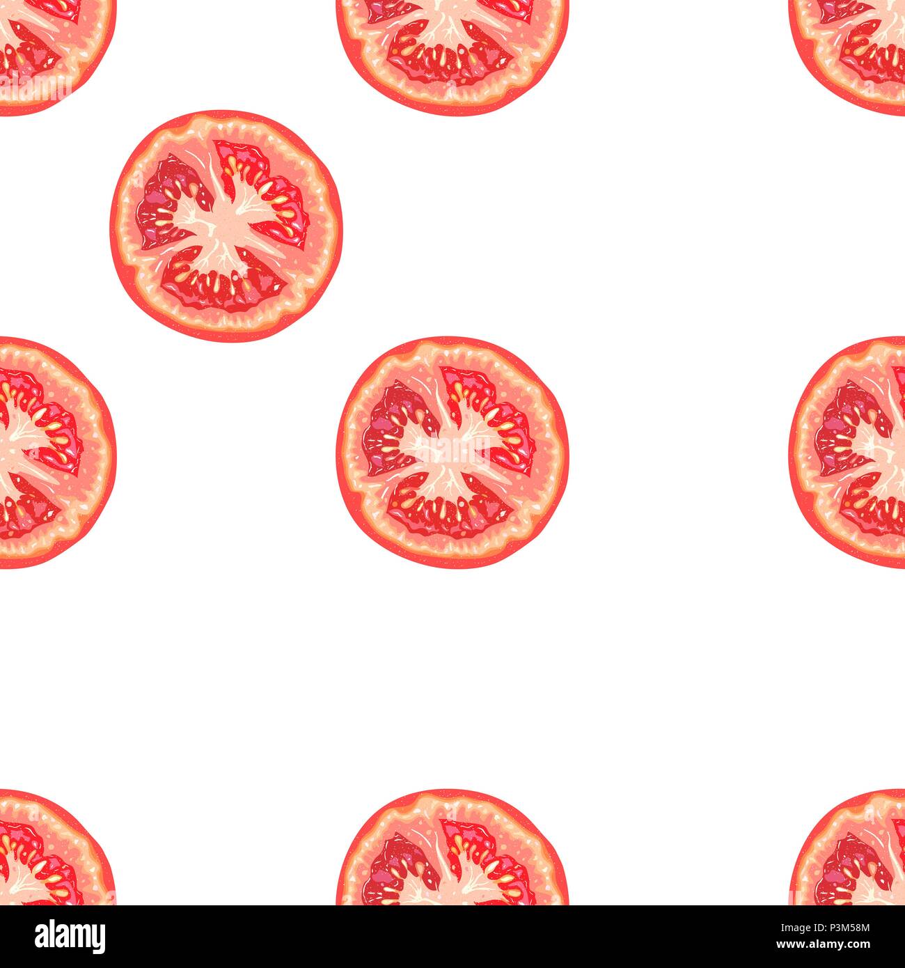 Vector seamless pattern of tomato slices on white background Stock ...