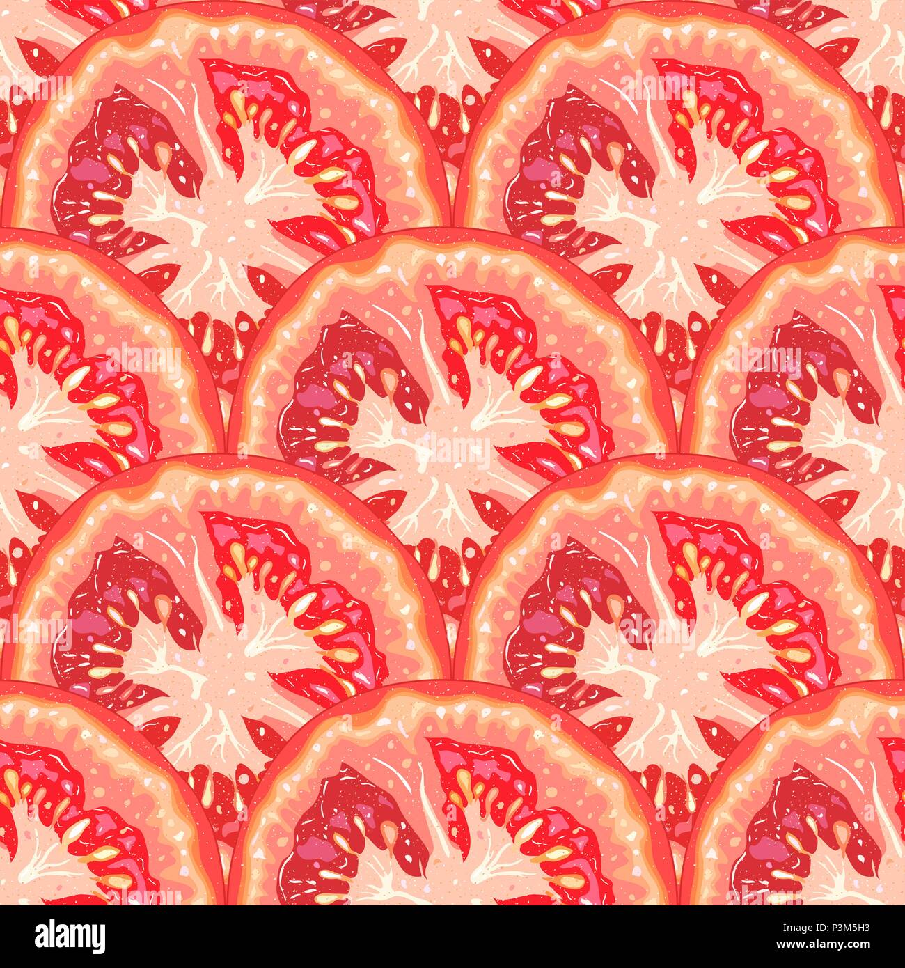 Vector seamless pattern of tomato slices on white background Stock ...