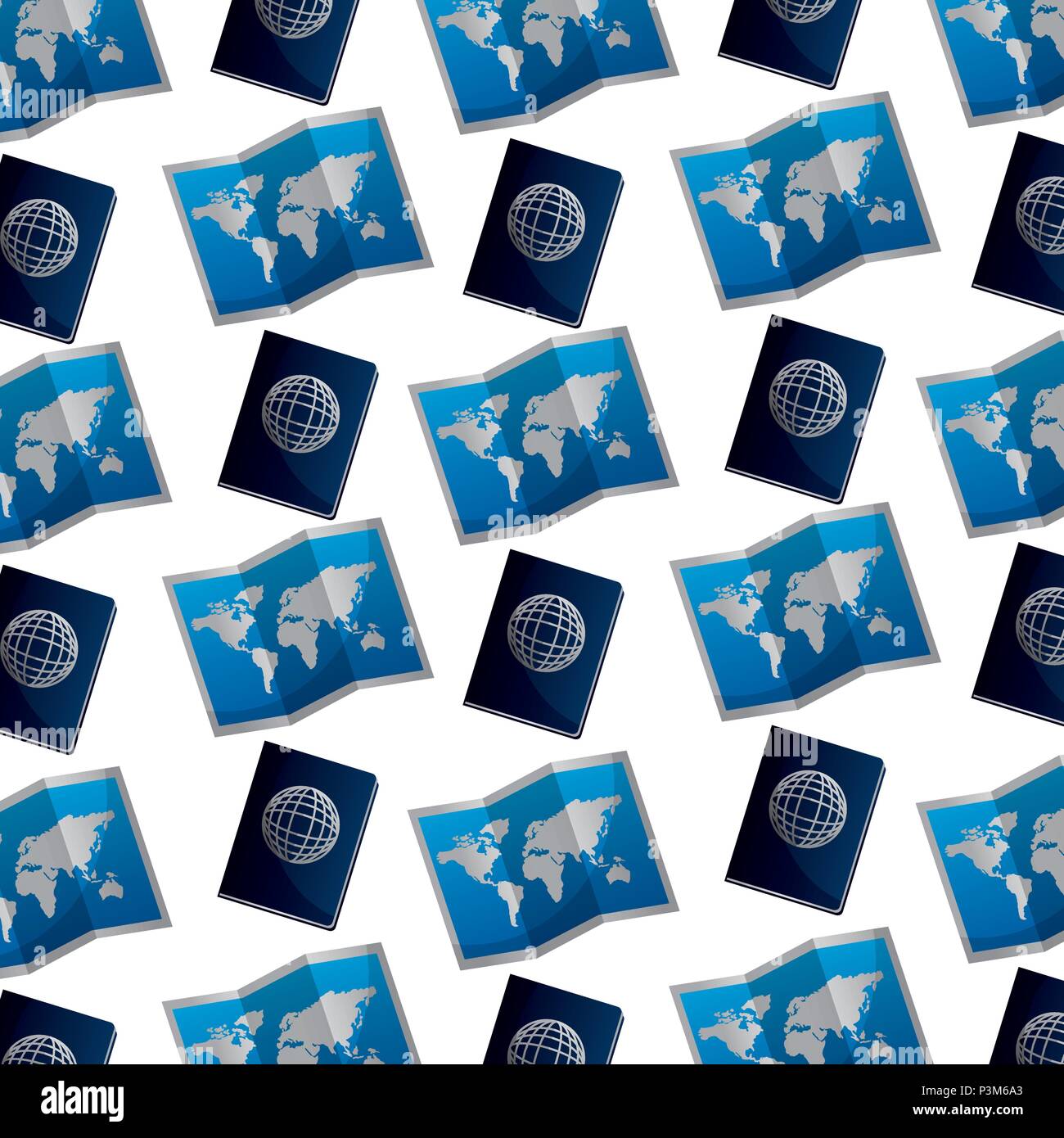 world paper map with passport document pattern vector illustration ...