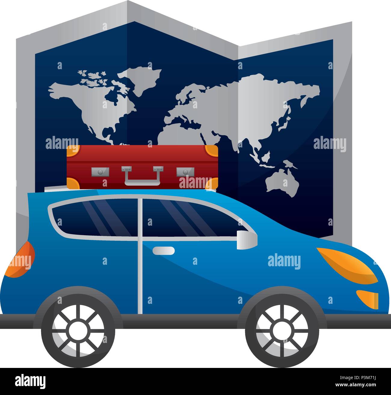 world paper map with car vector illustration design Stock Vector Image ...