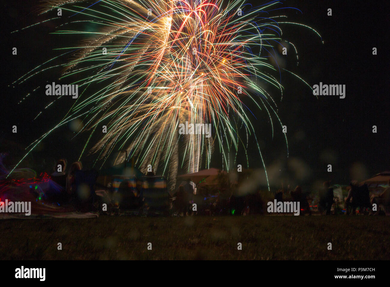 Members of the Morongo Basin community enjoy a fireworks display during ...