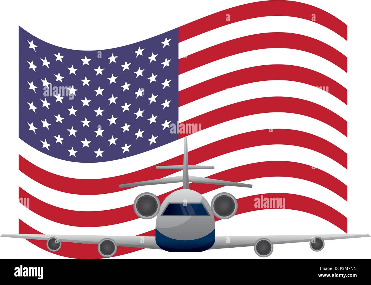 airplane flying with USA flag vector illustration design Stock Vector ...