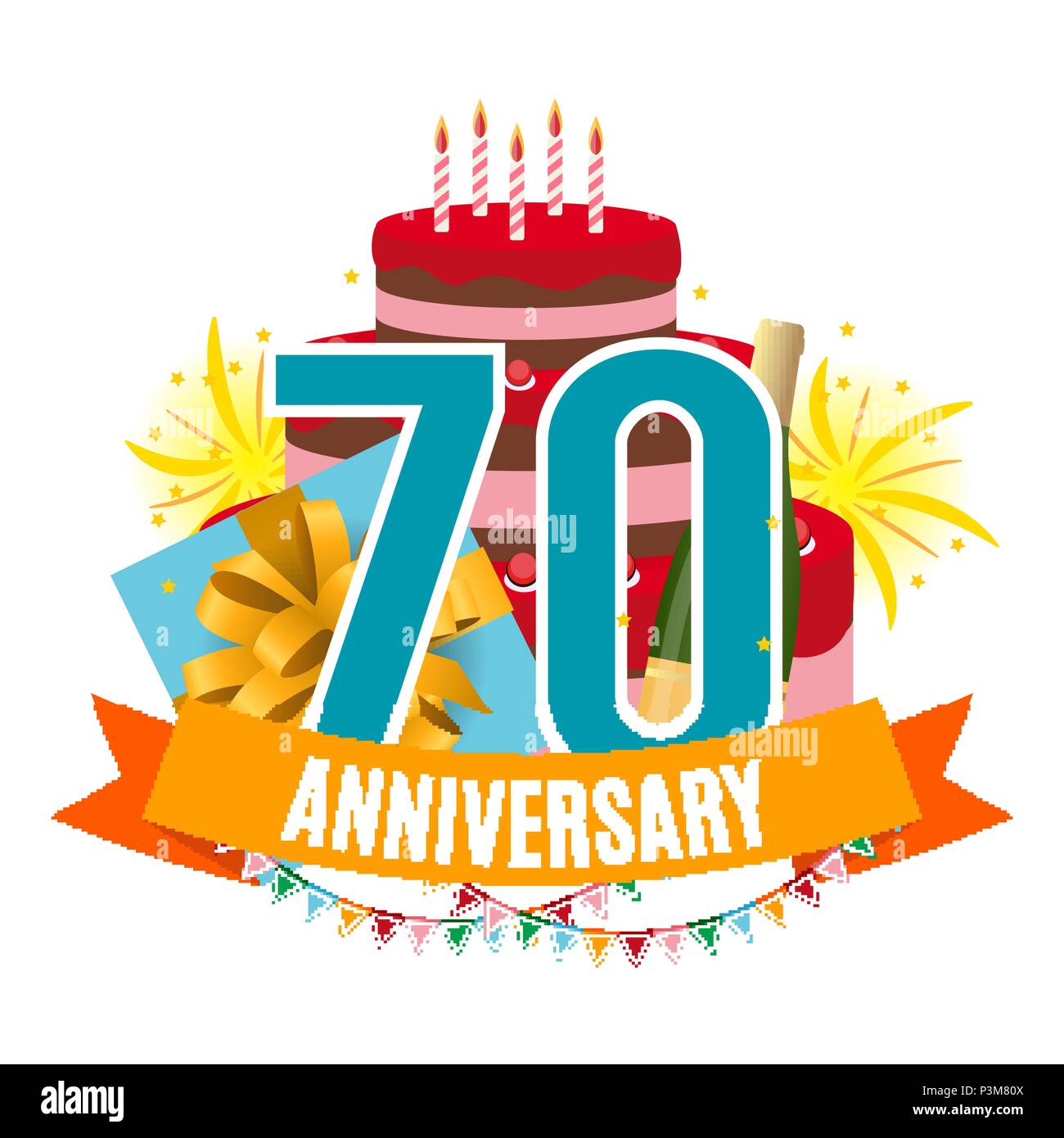 Template 70 Years Anniversary Congratulations, Greeting Card with Cake ...
