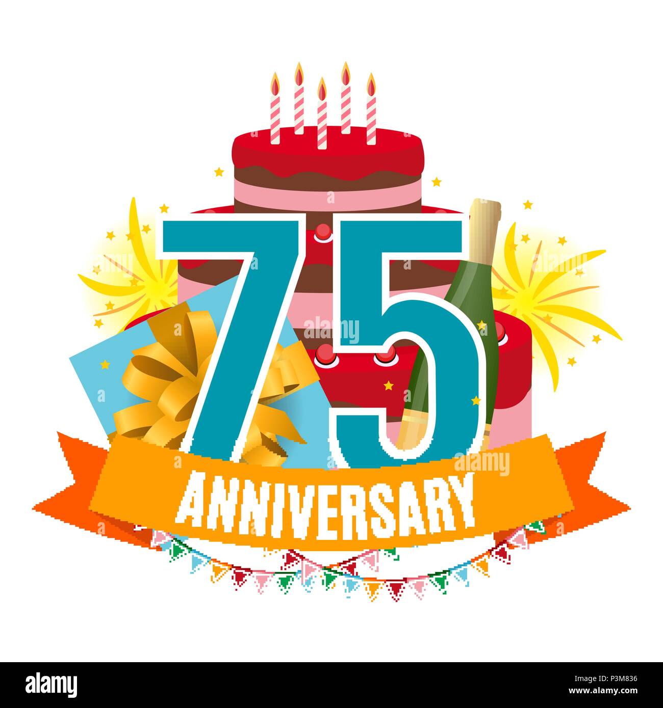 Template 75 Years Anniversary Congratulations, Greeting Card with Cake ...