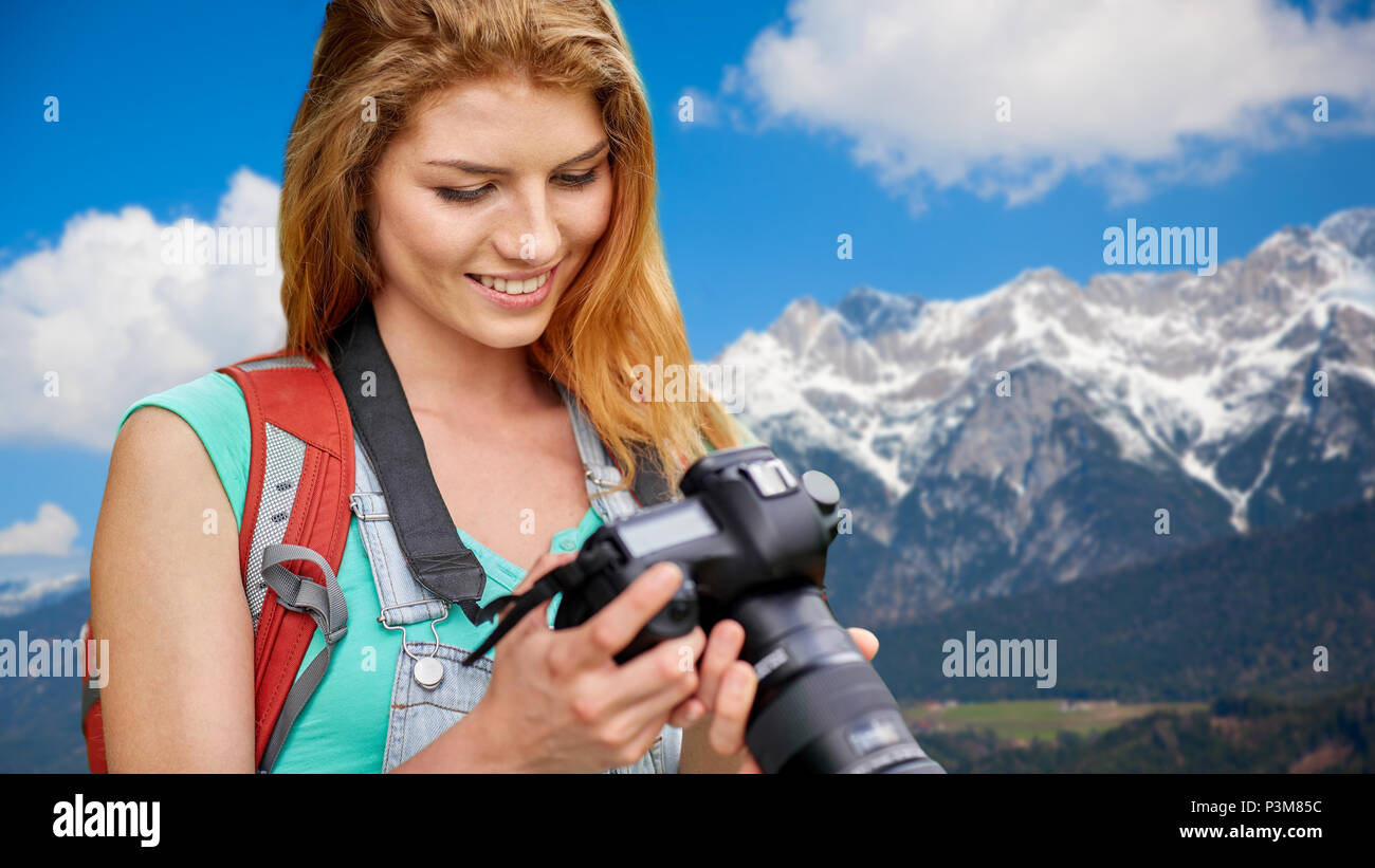 Woman backpack looking alps hi-res stock photography and images - Alamy