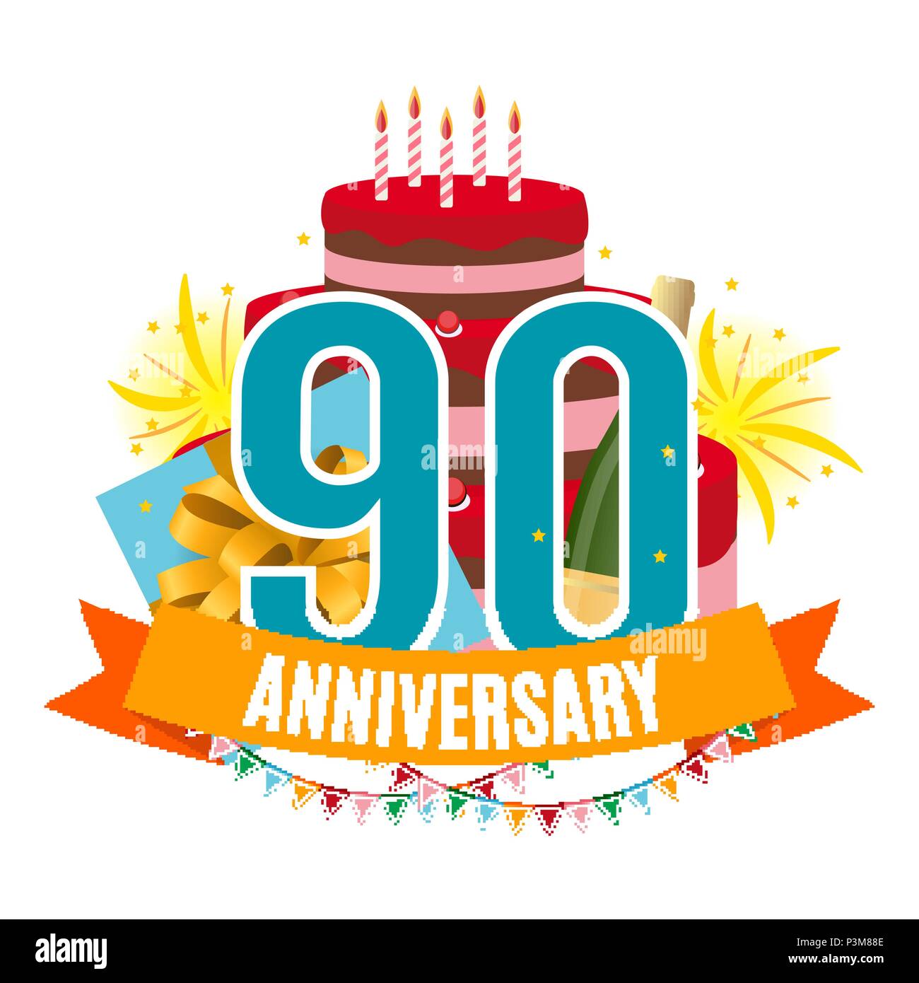 Template 90 Years Anniversary Congratulations, Greeting Card with Cake ...