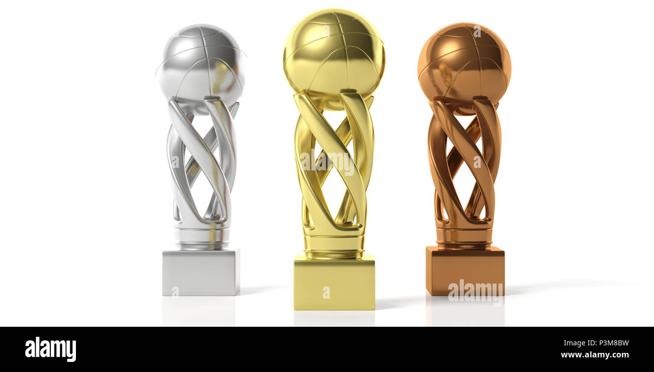Basketball winners. Basketball golden, silver and bronze trophies ...