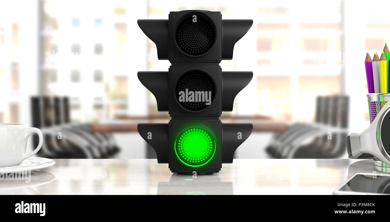 Green light business concept. Traffic light, green go signal, on office ...