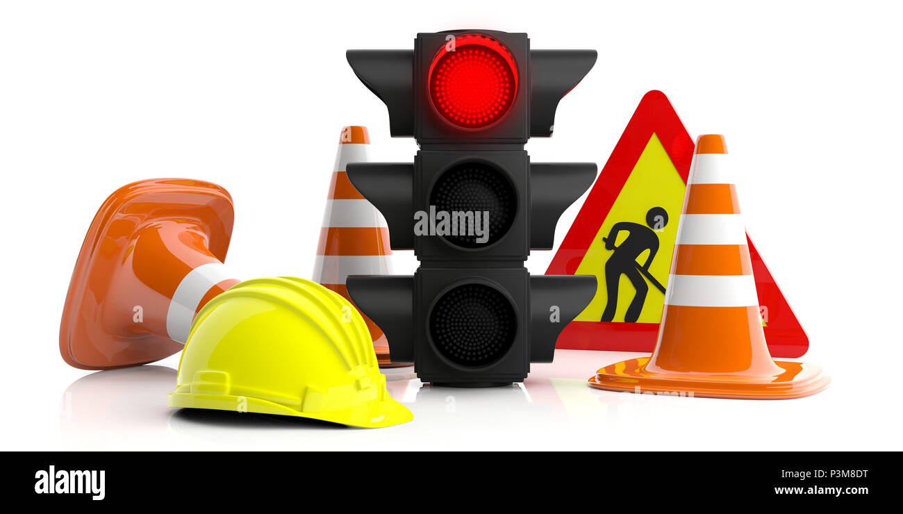 Work in progress. Road constuction signs isolated on white background ...