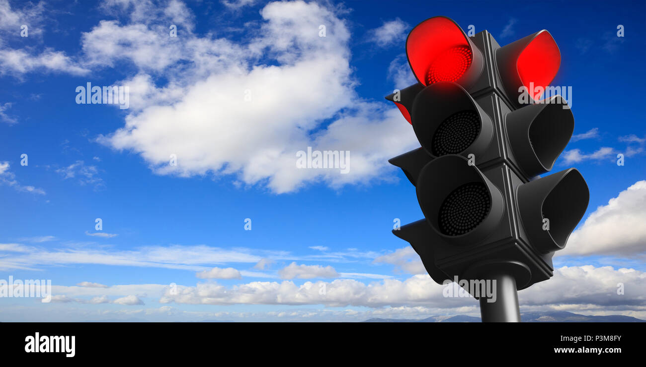 Red light concept. Traffic light, red stop signal, on blue sky ...