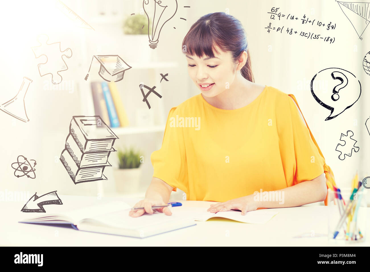 happy asian young woman student learning at home Stock Photo - Alamy