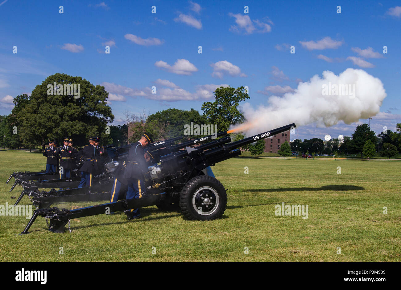 The 3rd U.S. Infantry Salute Guns Platoon renders a volley salute with ...