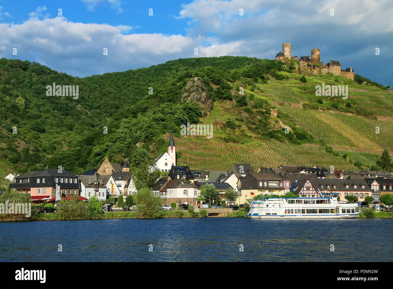 Alken town on Moselle River in Rhineland-Palatinate, Germany. Alken is ...