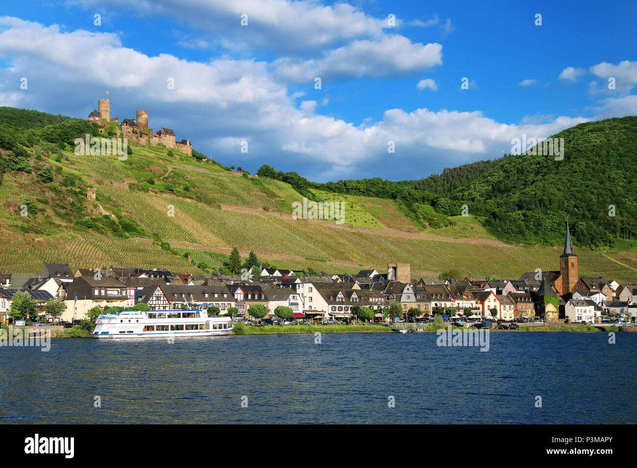 Alken town on Moselle River in Rhineland-Palatinate, Germany. Alken is ...