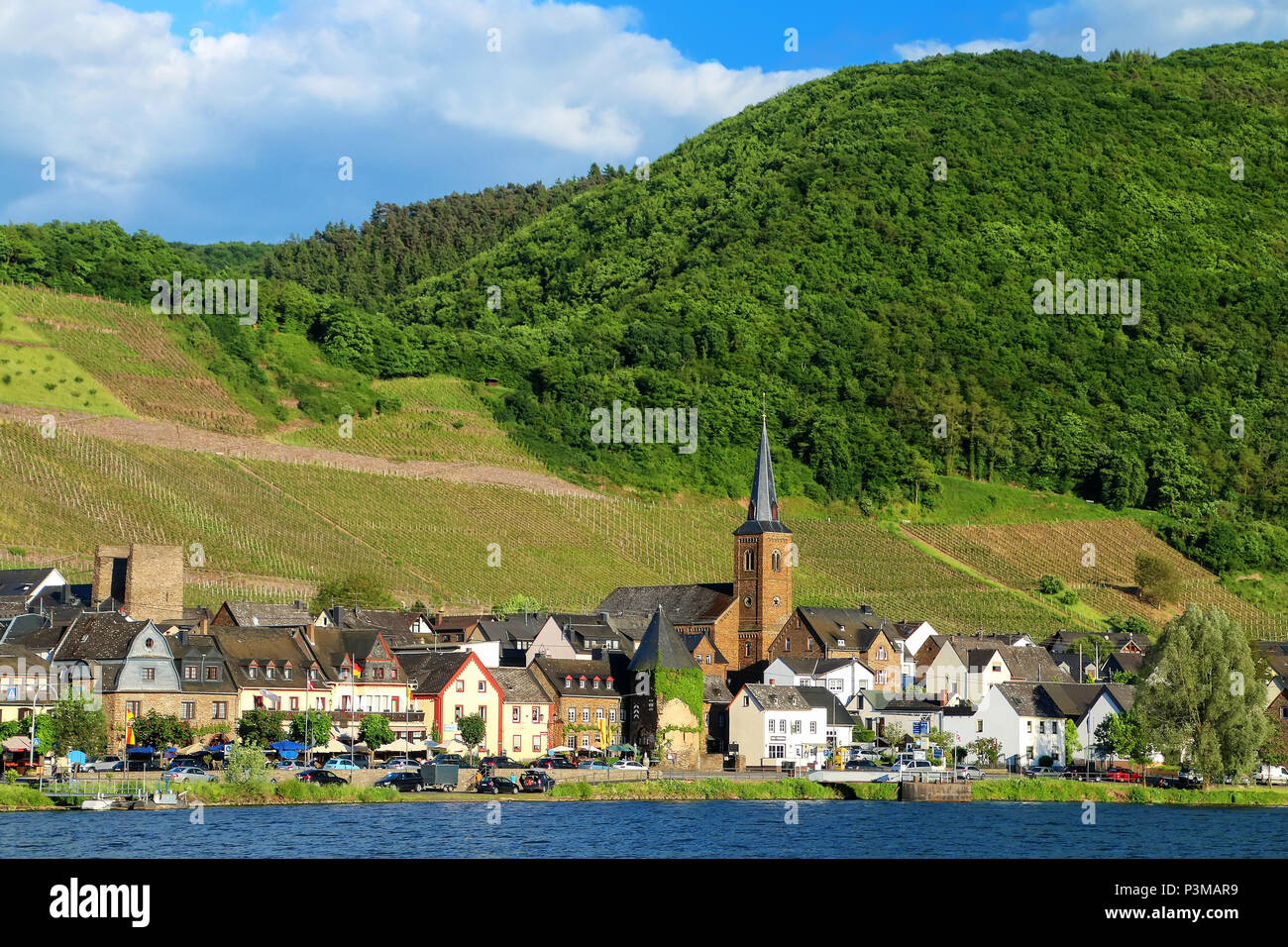 Alken town on Moselle River in Rhineland-Palatinate, Germany. Alken is ...