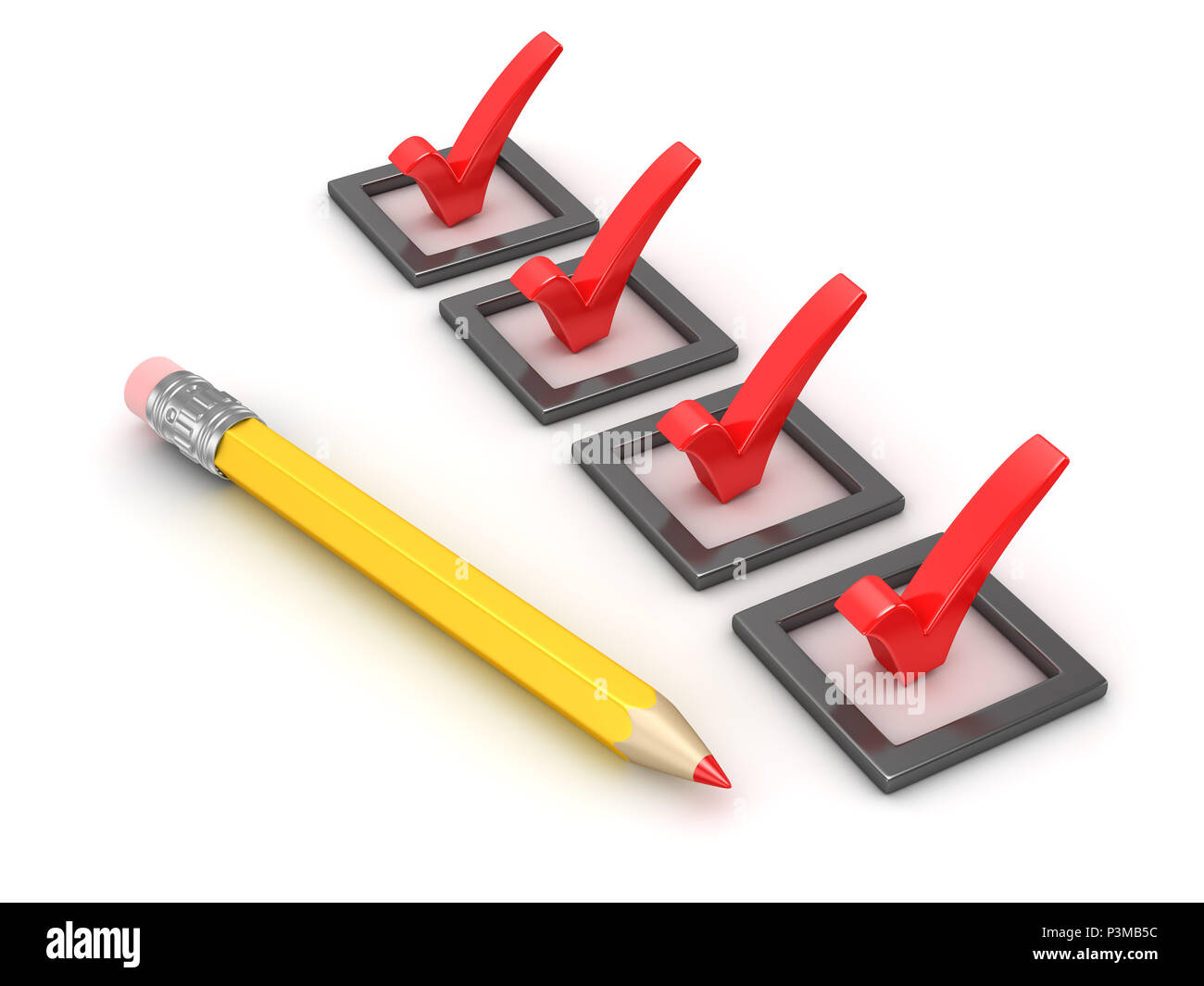 Check Mark with Pencil , This is a 3d rendered computer generated image ...