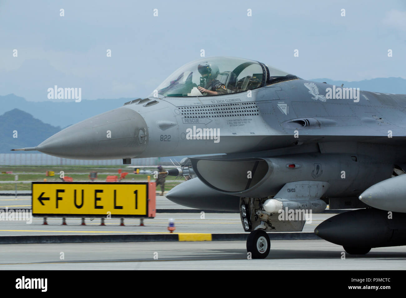 A U.S. Air Force F-16 fighter jet from Misawa Air Base, Japan, taxis ...