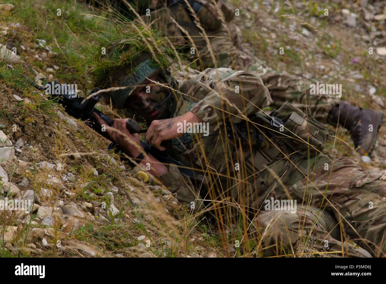 A British Army Royal Military Academy Sandhurst cadet conducts a squad ...