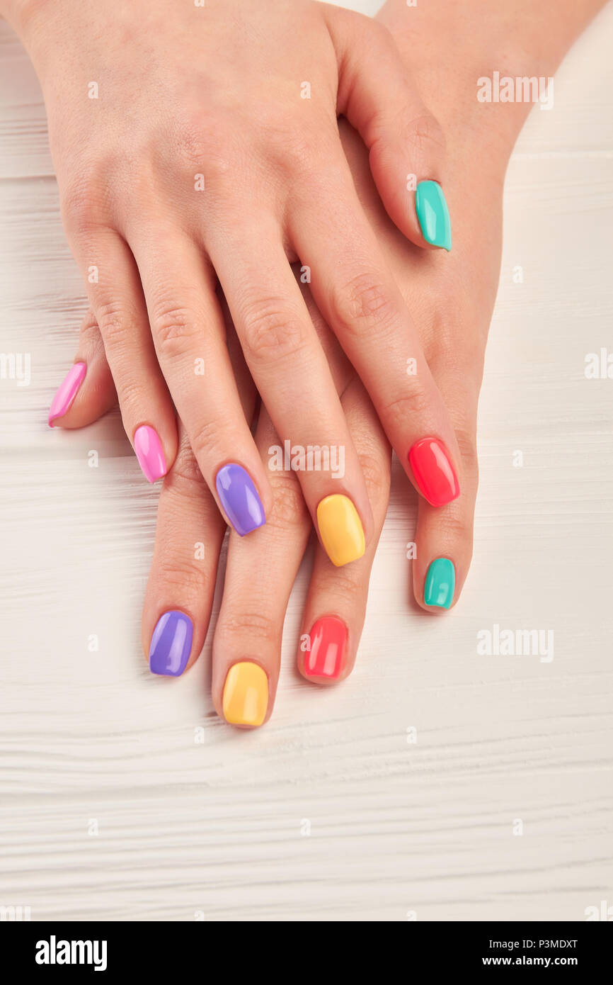 Well-groomed hands with summer manicure Stock Photo - Alamy