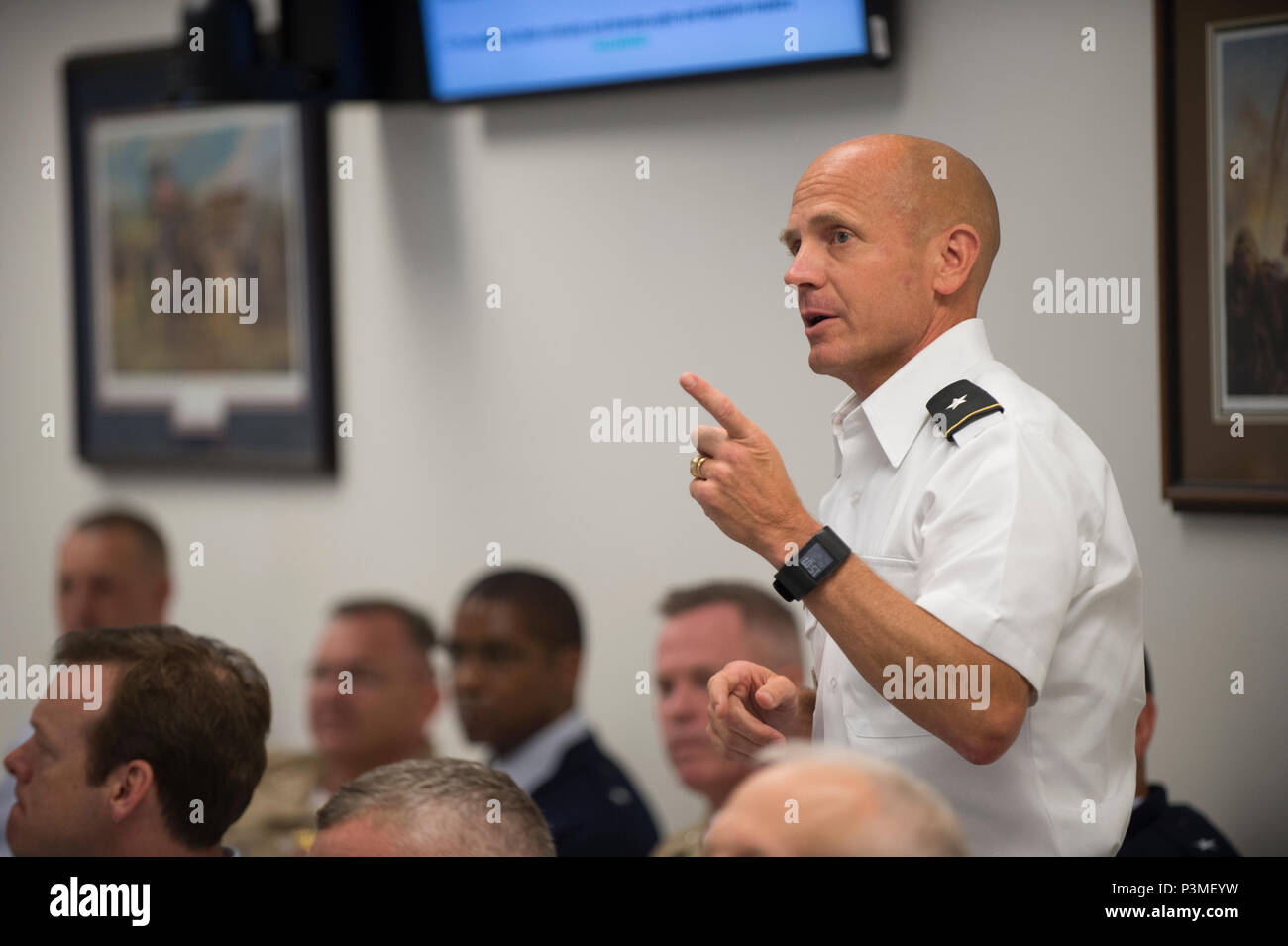 U.S. Army Brig. Gen. Ron Stephens poses a question to U.S. Army Command ...