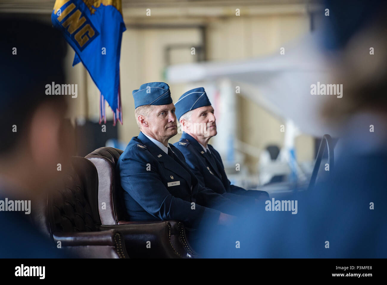 Col. Blake Gettys and Col. Steven deMilliano sit during a change-of ...
