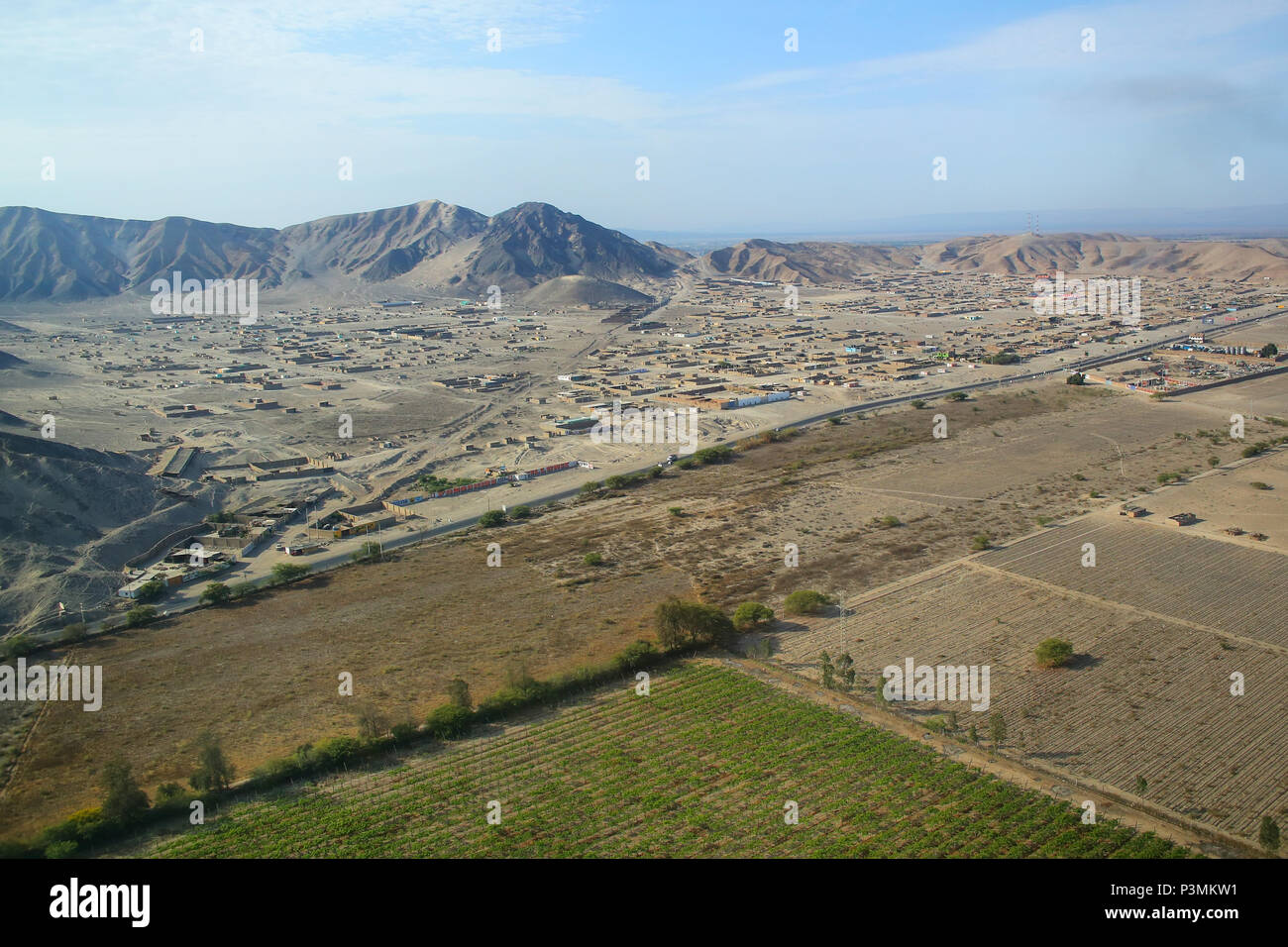 Aerial view of Nazca town in Peru. It is the largest town in Nazca ...