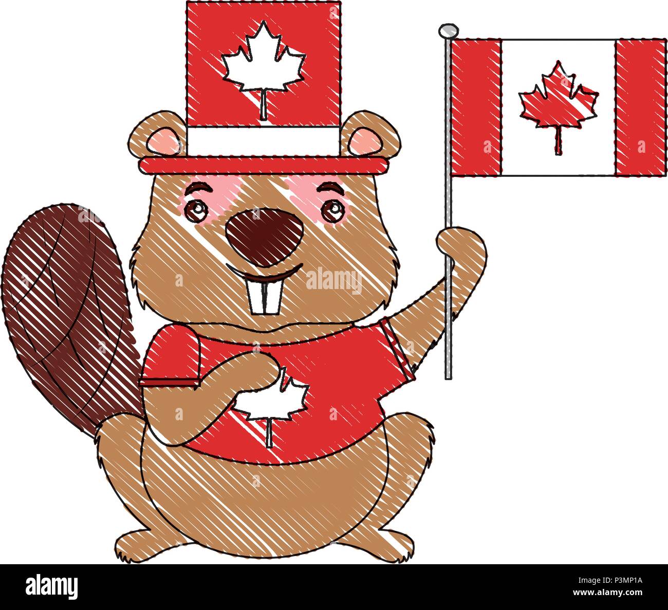 beaver of canada with hat and flag isolated icon vector illustration ...