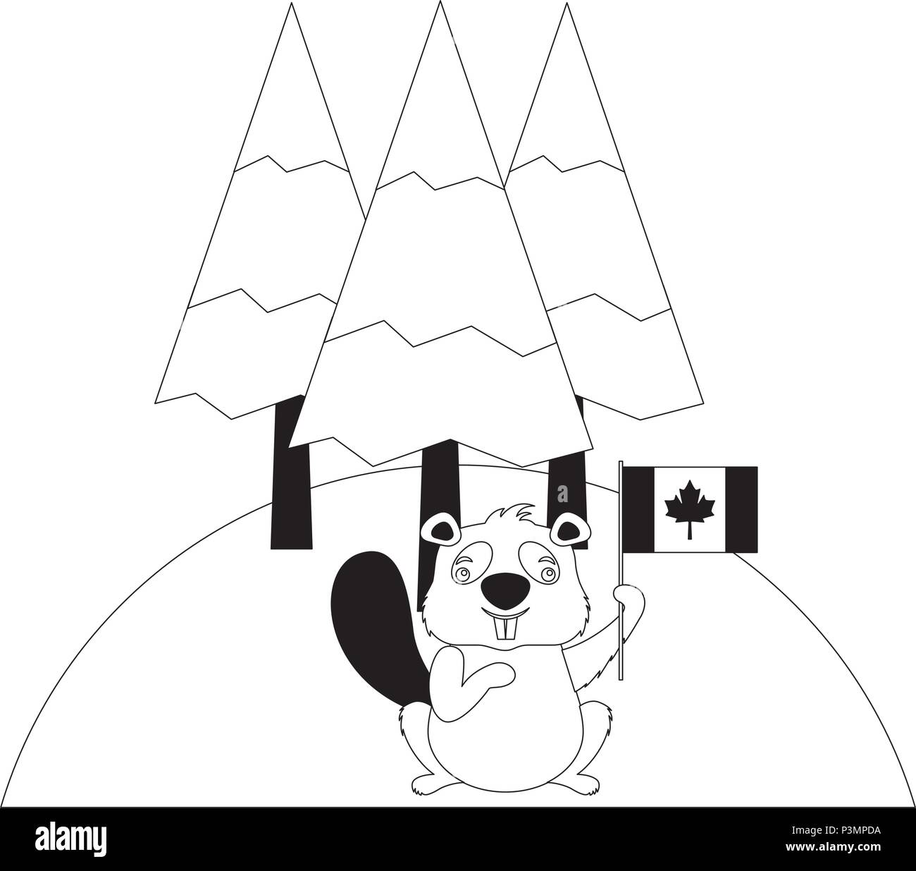 beaver of canada with flag and landscape isolated icon vector ...