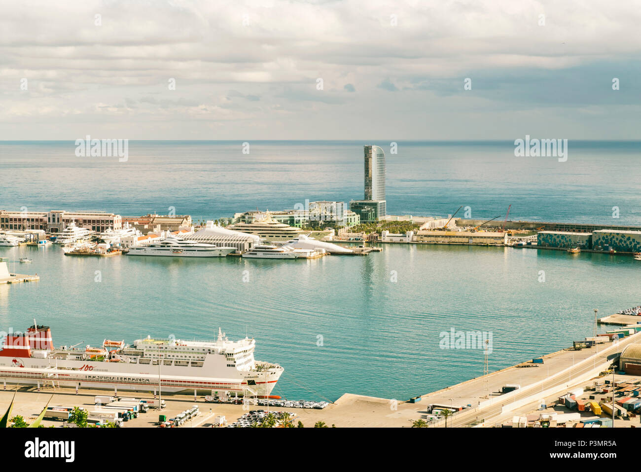 Barcelona harbor with cruise ships, Catalonia, Spain Stock Photo - Alamy