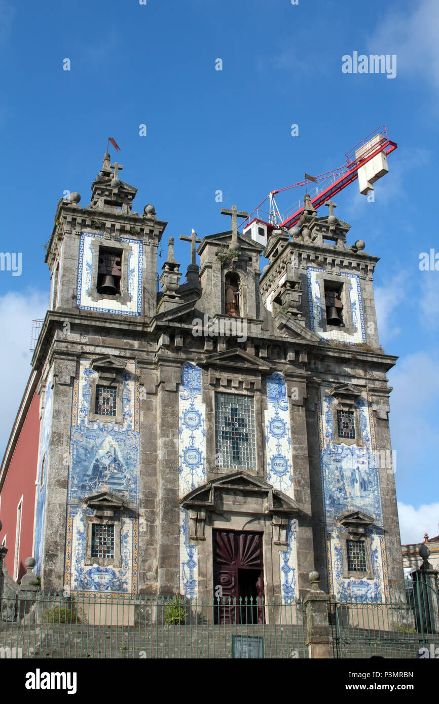 The blue tiled exterior of Church of Saint Ildefonso Porto Portugal ...
