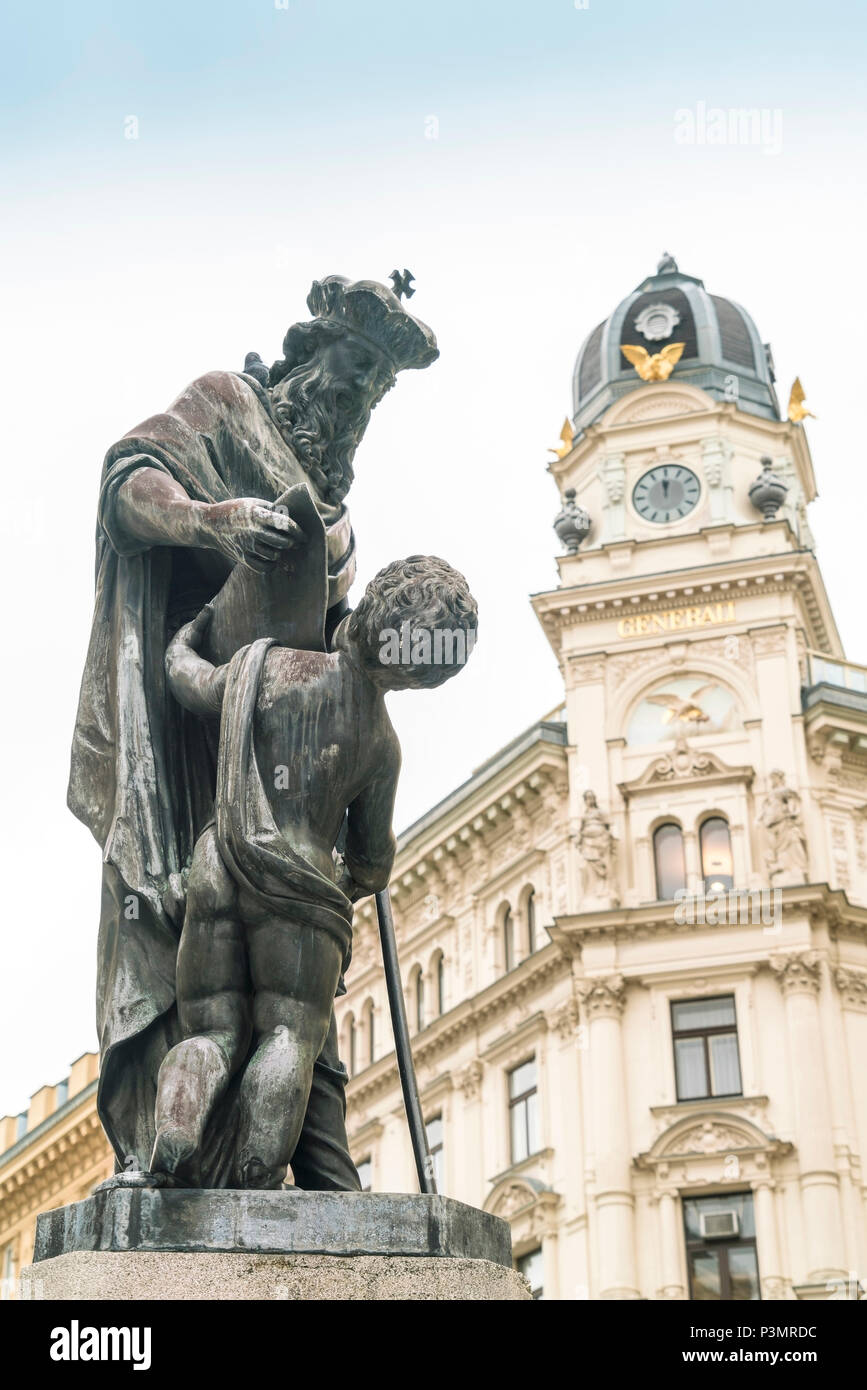 Statue of priest and child in Stephan's Square in Vienna, Austria Stock ...