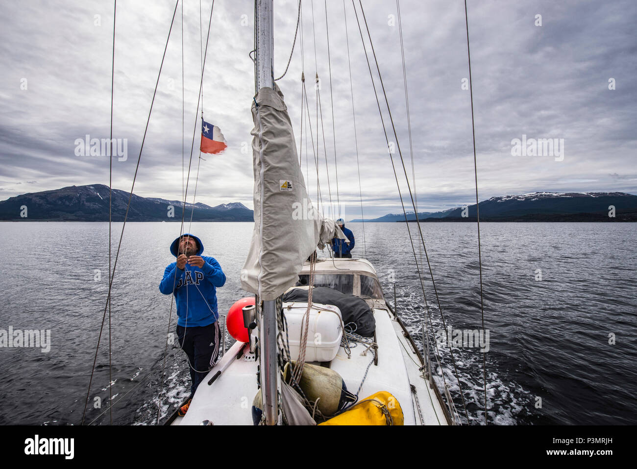 People sailing on sailboat in lake, Patagonia Stock Photo - Alamy