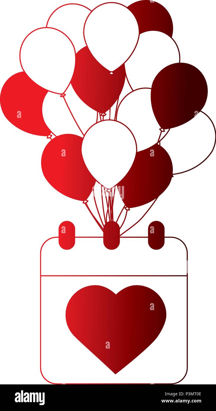 love heart in calendar with balloons decoration vector illustration ...
