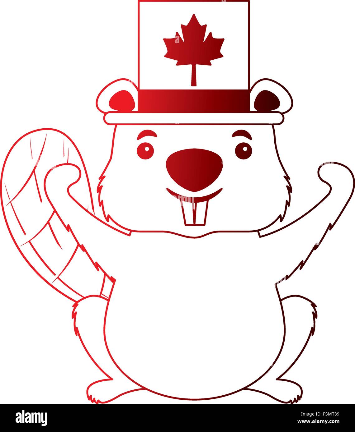 canadian beaver with top hat canada flag vector illustration neon Stock ...