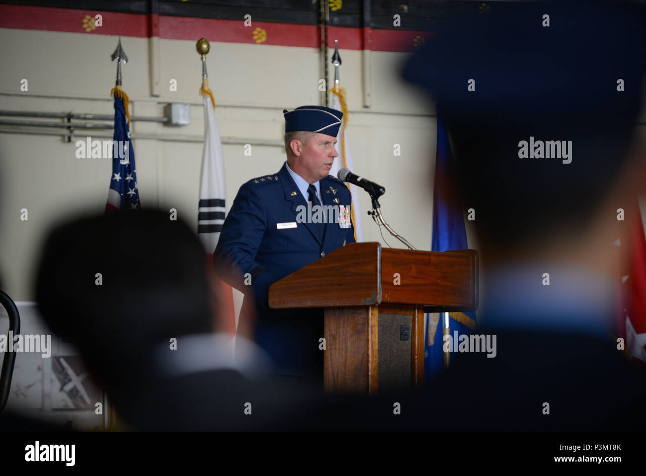 Lt. Gen. Thomas W. Bergeson addresses the Airmen of Seventh Air Force ...