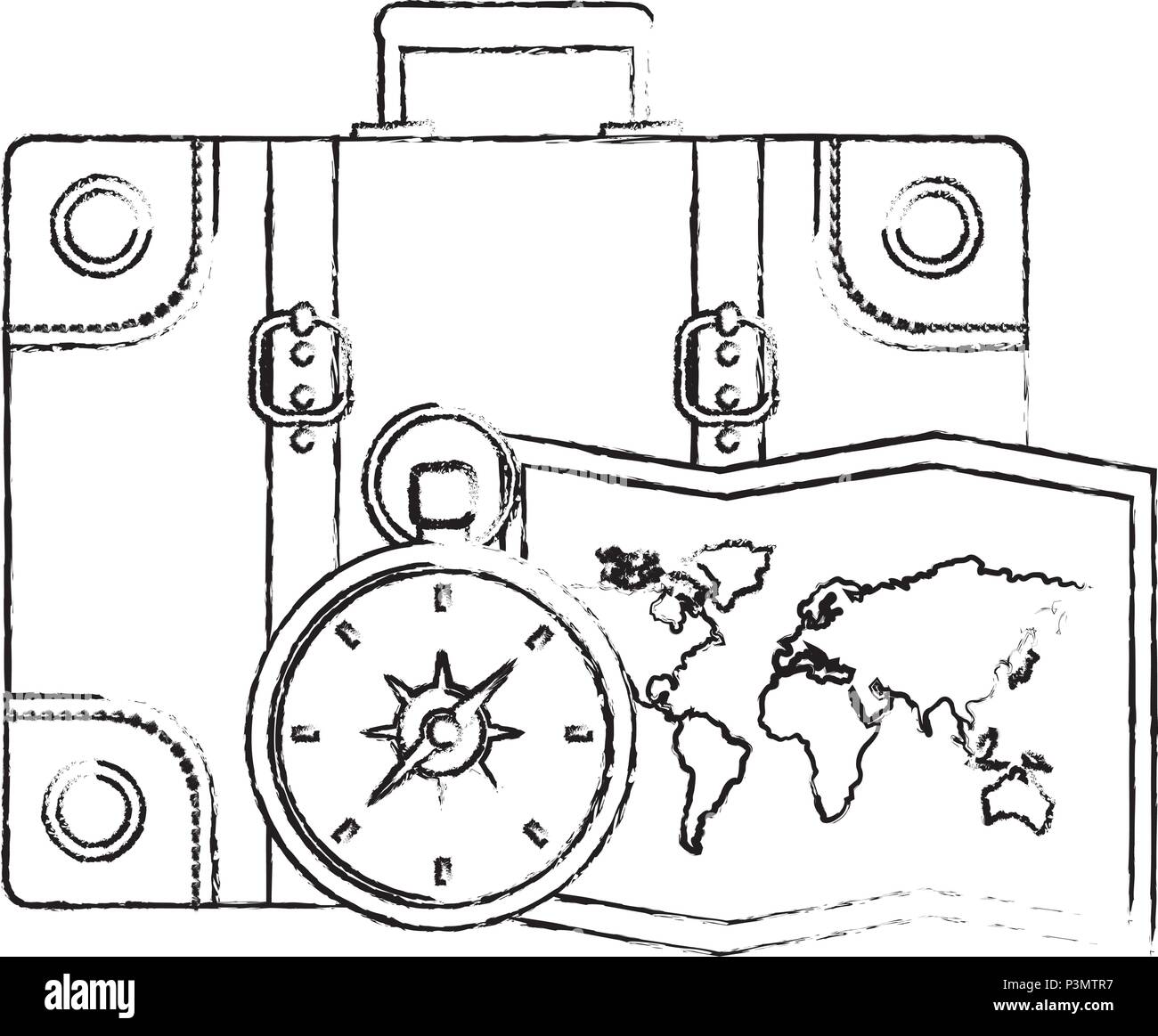 suitcase travel compass and map vector illustration Stock Vector Image ...