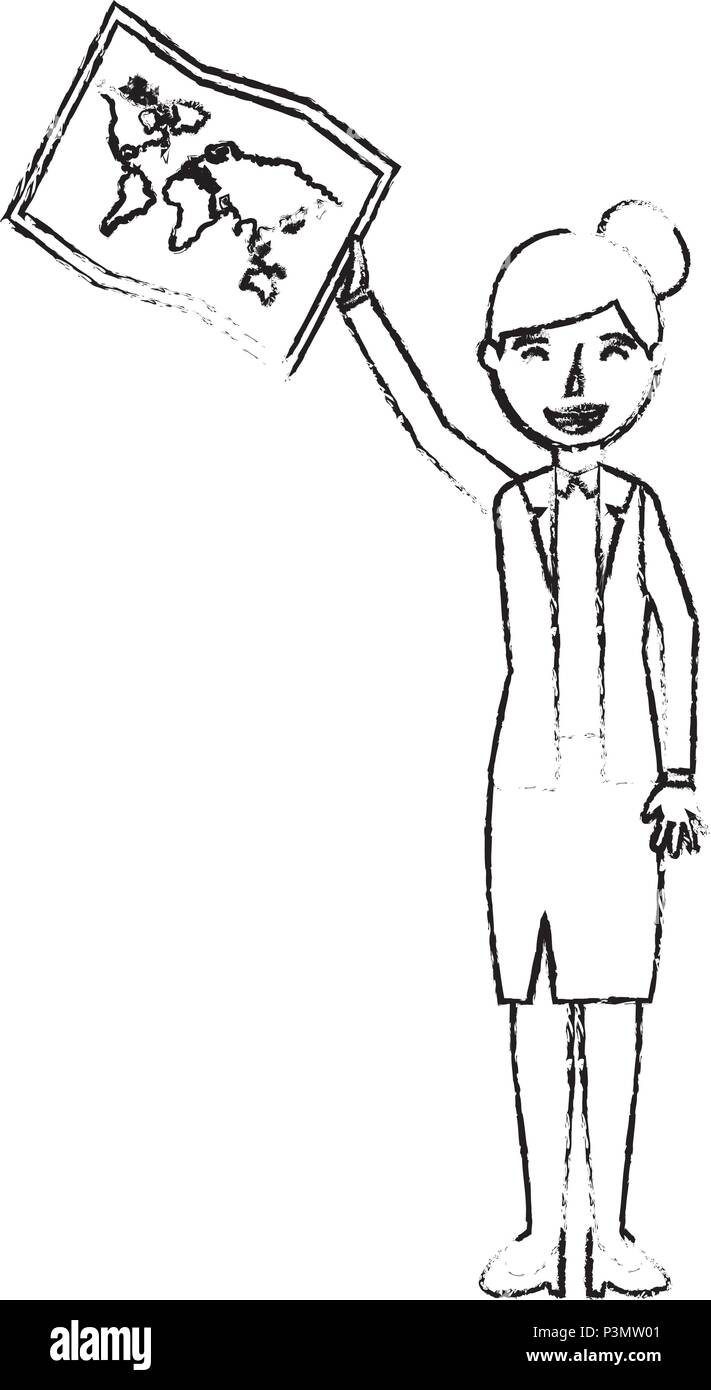 woman holding travel map planning vector illustration Stock Vector ...