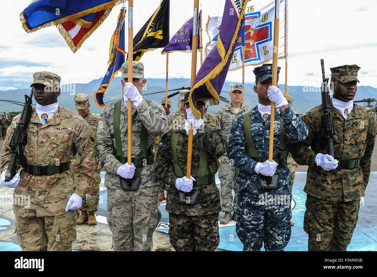 The Joint Task Force-Bravo color guard holds the colors during the JTF ...