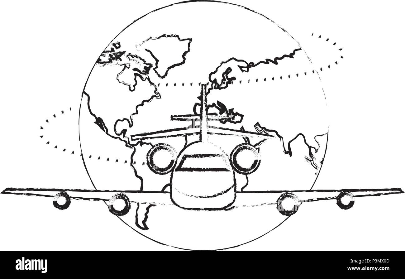 airplane flying with world planet earth Stock Vector Image & Art - Alamy