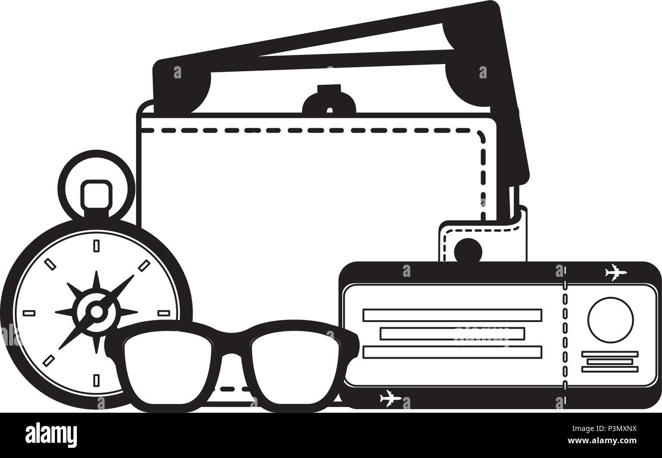 travel wallet money compass ticket and sunglasses Stock Vector Image ...