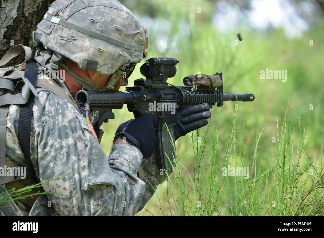 A U.S. Army West Point cadet fires his M4 carbine during Exercise ...