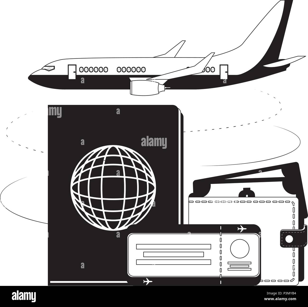 travel airplane passport ticket and wallet money Stock Vector Image ...