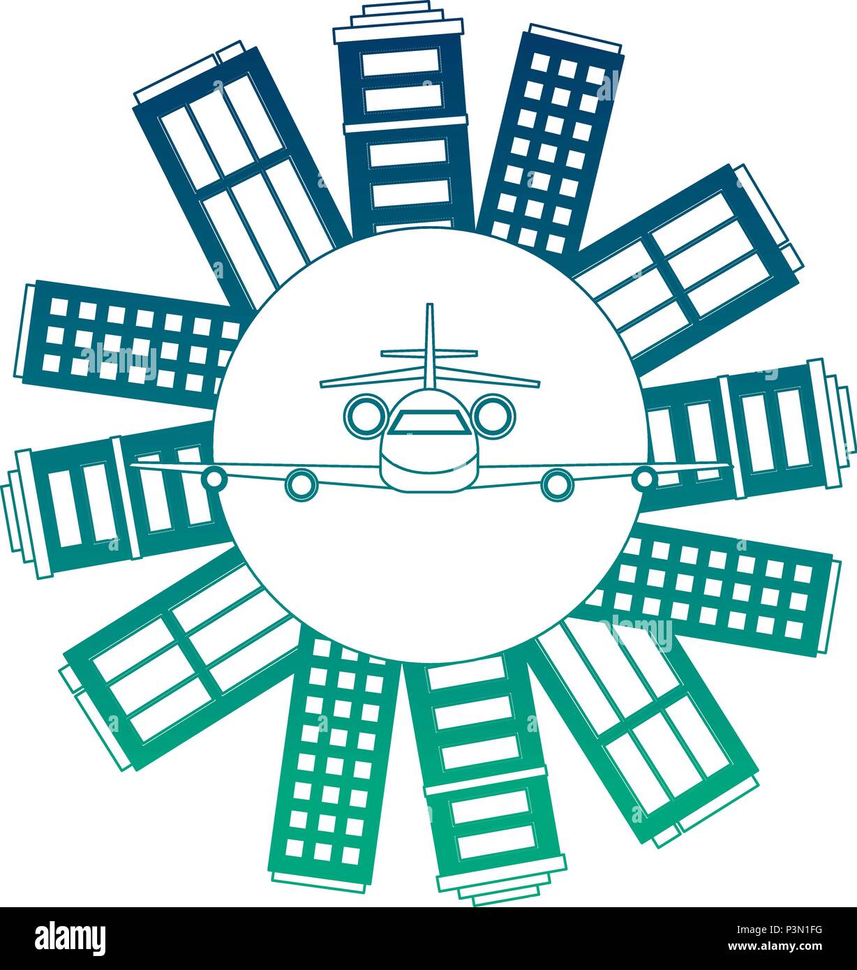 world planet earth with buildings and airplane Stock Vector Image & Art ...