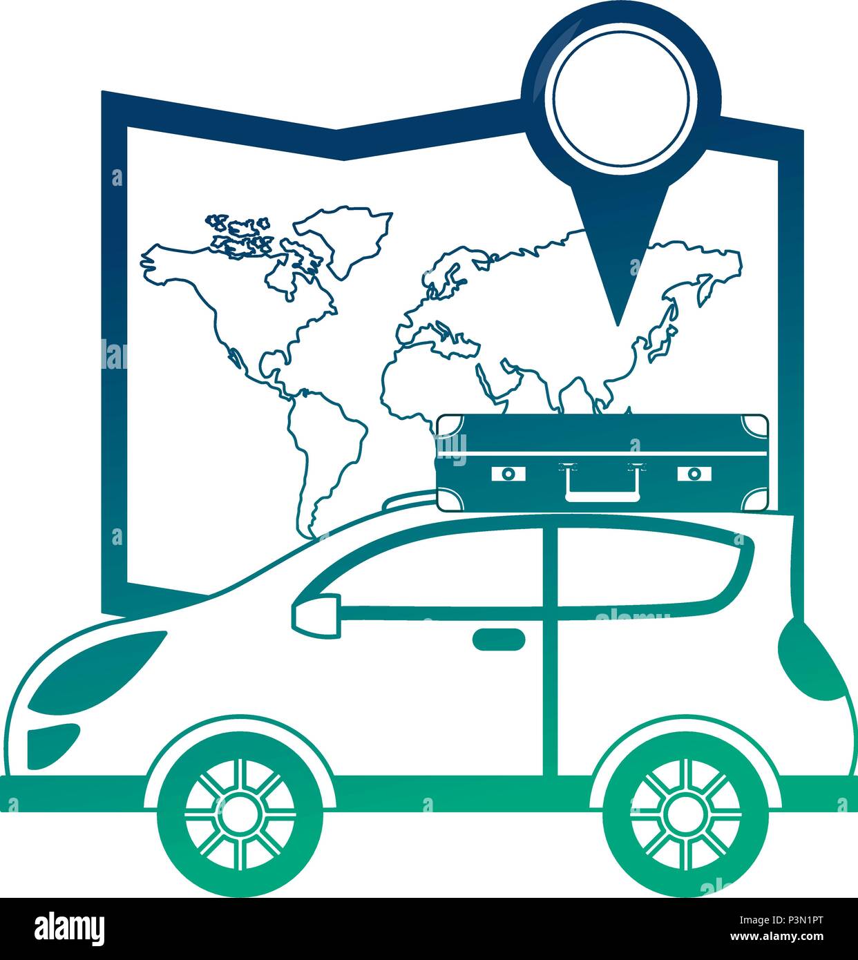 world paper map with car and suitcase Stock Vector Image & Art - Alamy