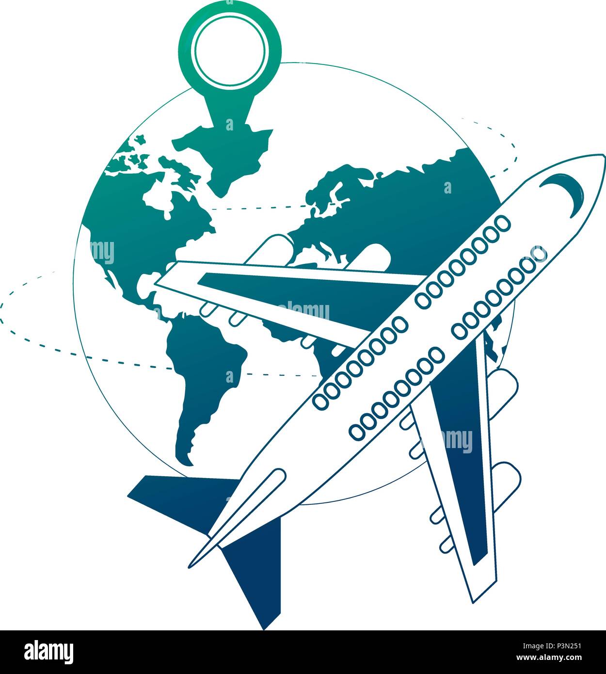 airplane flying with planet earth and pointer location Stock Vector ...