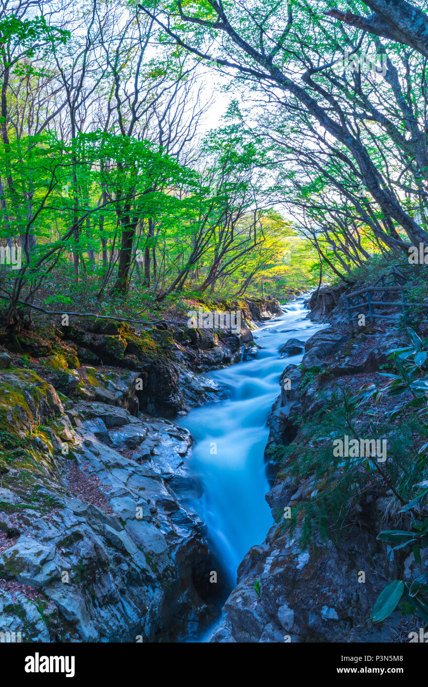 Blue stream leading into a waterfall Stock Photo - Alamy
