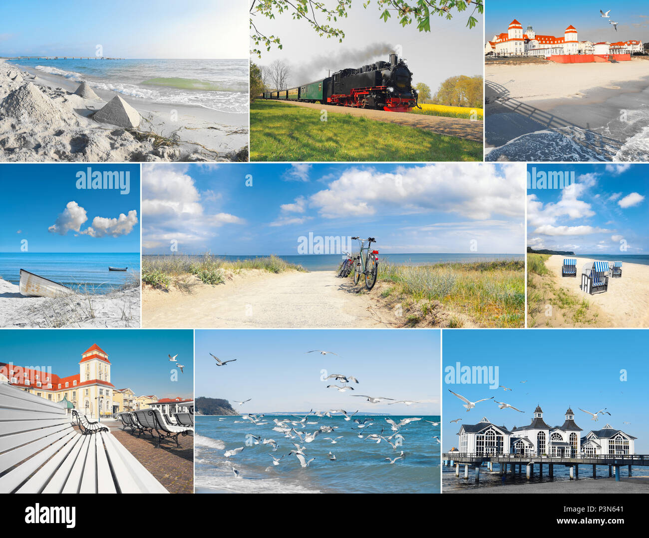 Romantic island Rugen on Baltic sea off German coast. Set of nine ...