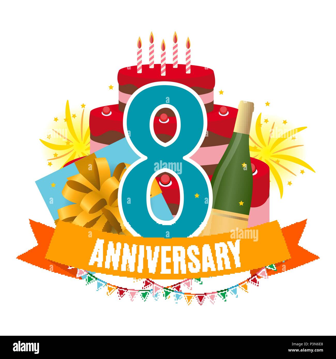 Template 8 Years Anniversary Congratulations, Greeting Card with Cake ...
