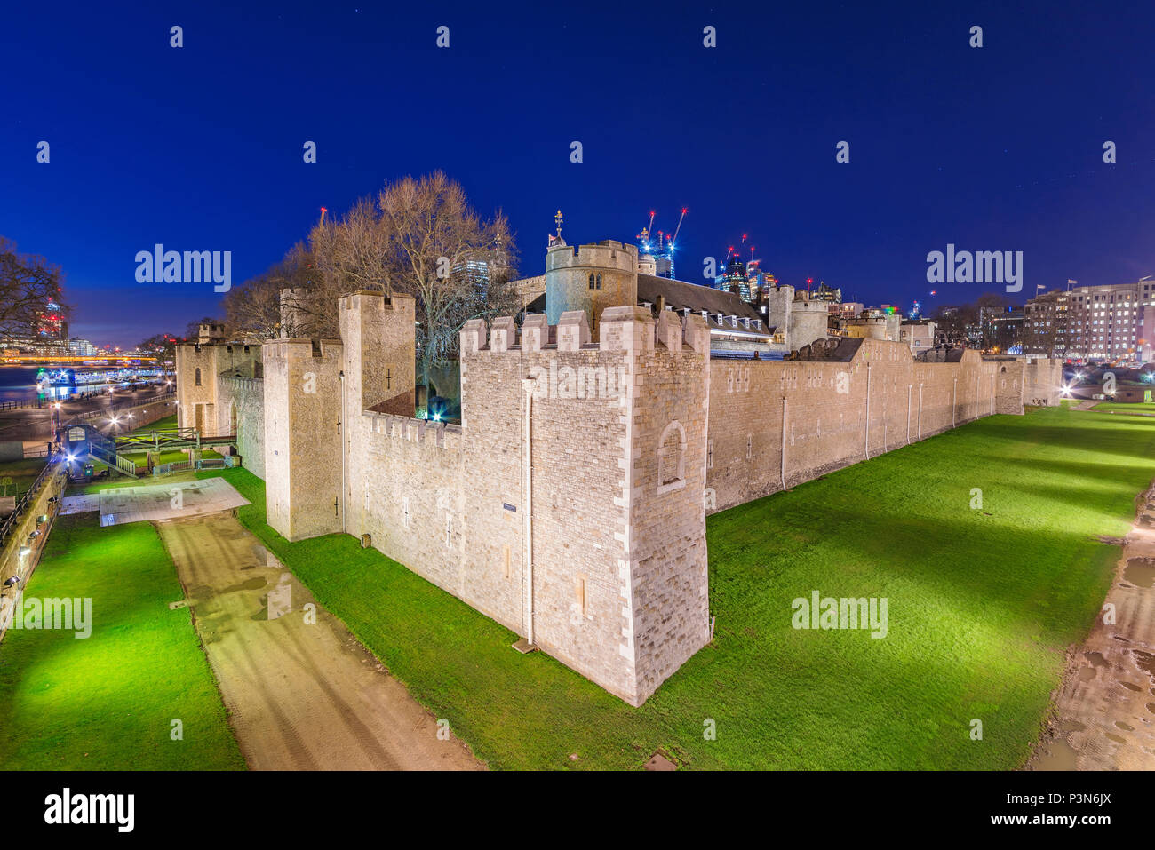 Tower of London historic architecture at night, UK Stock Photo - Alamy